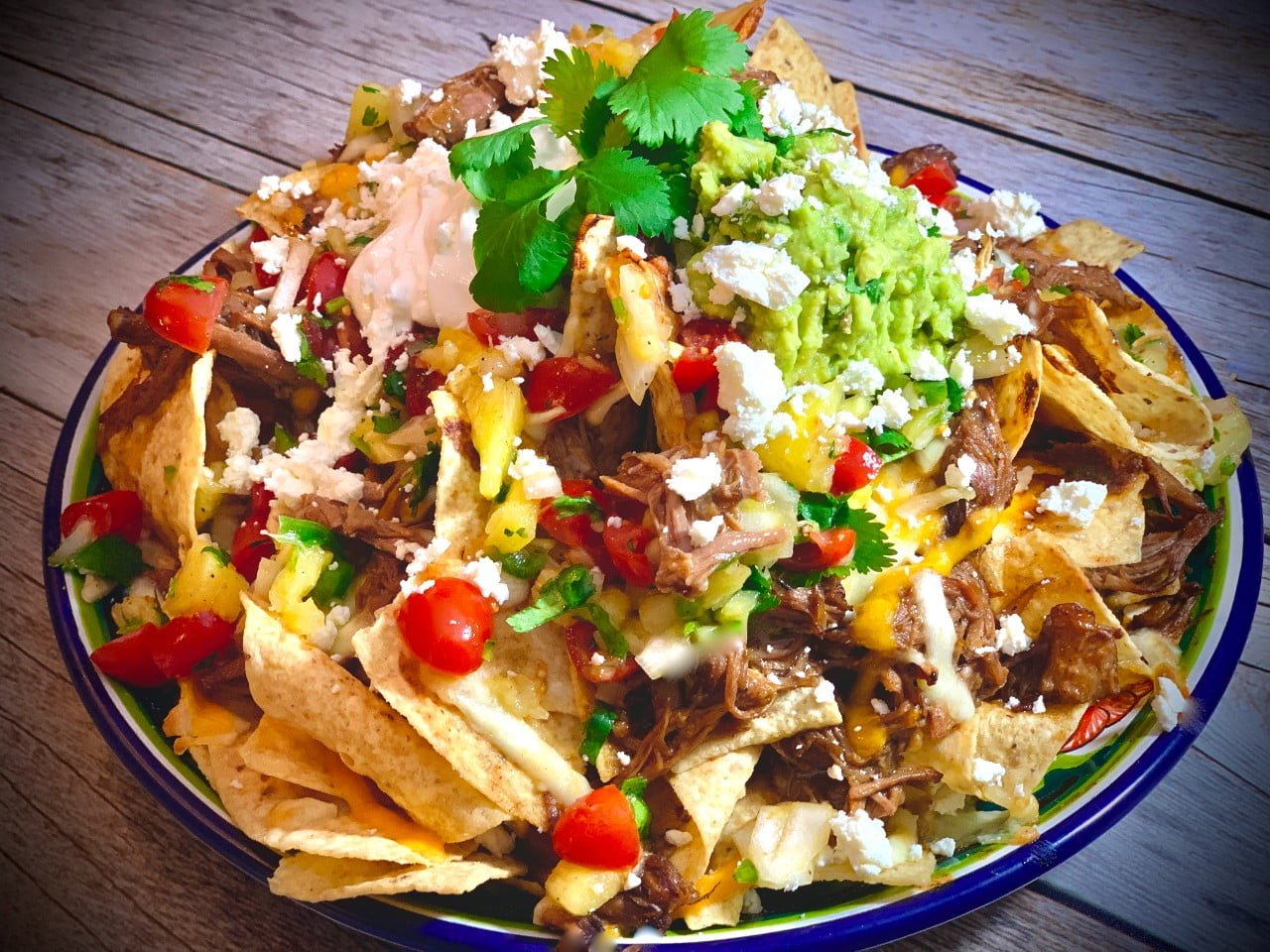 ASIAN PULLED PORK NACHOS WITH PINEAPPLE SALSA - Dish off the Block
