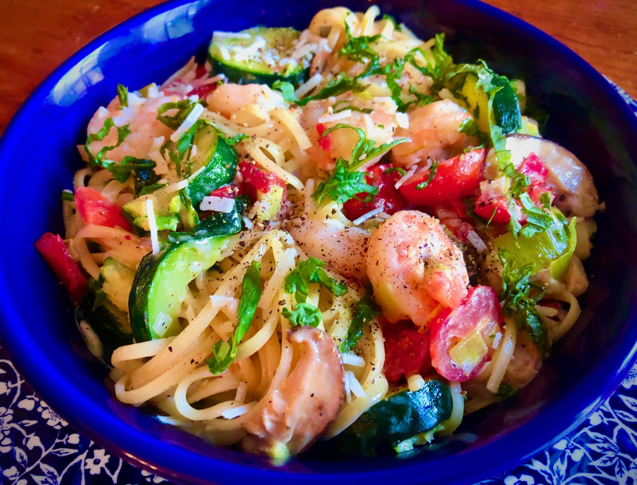 SHRIMP AND SPRING VEGETABLES IN DECADENT SHERRY CREAM OVER LINGUINI ...