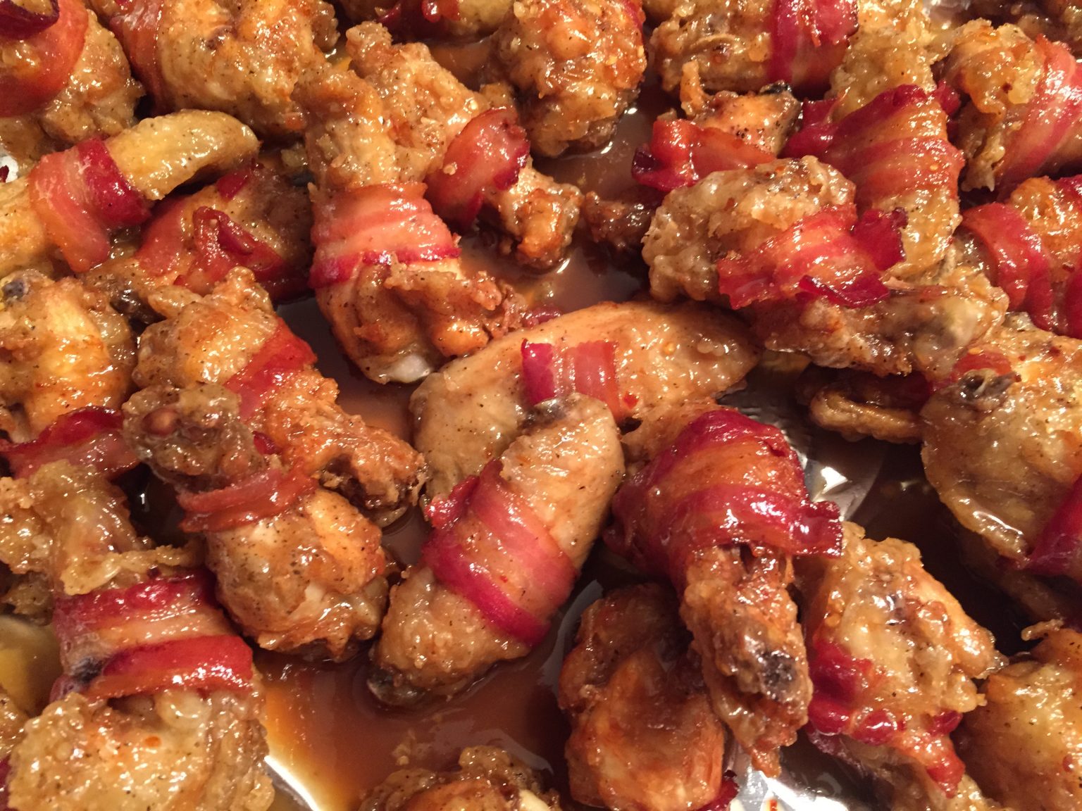 BACON WRAPPED WINGS WITH MAPLE BOURBON CREAM SAUCE - Dish off the Block