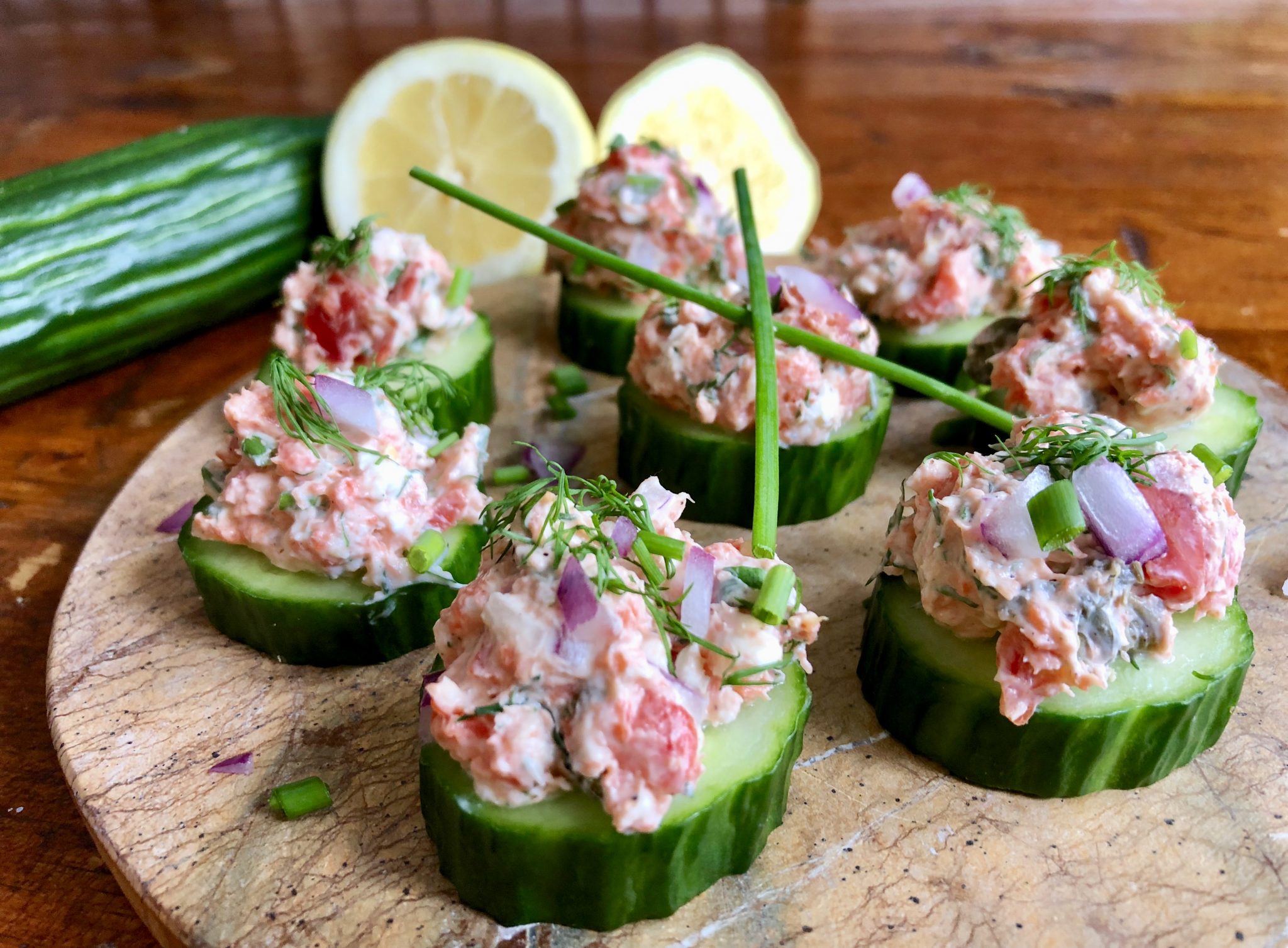 CUCUMBER CANAPÉS WITH SMOKED SALMON DIP - Dish off the Block