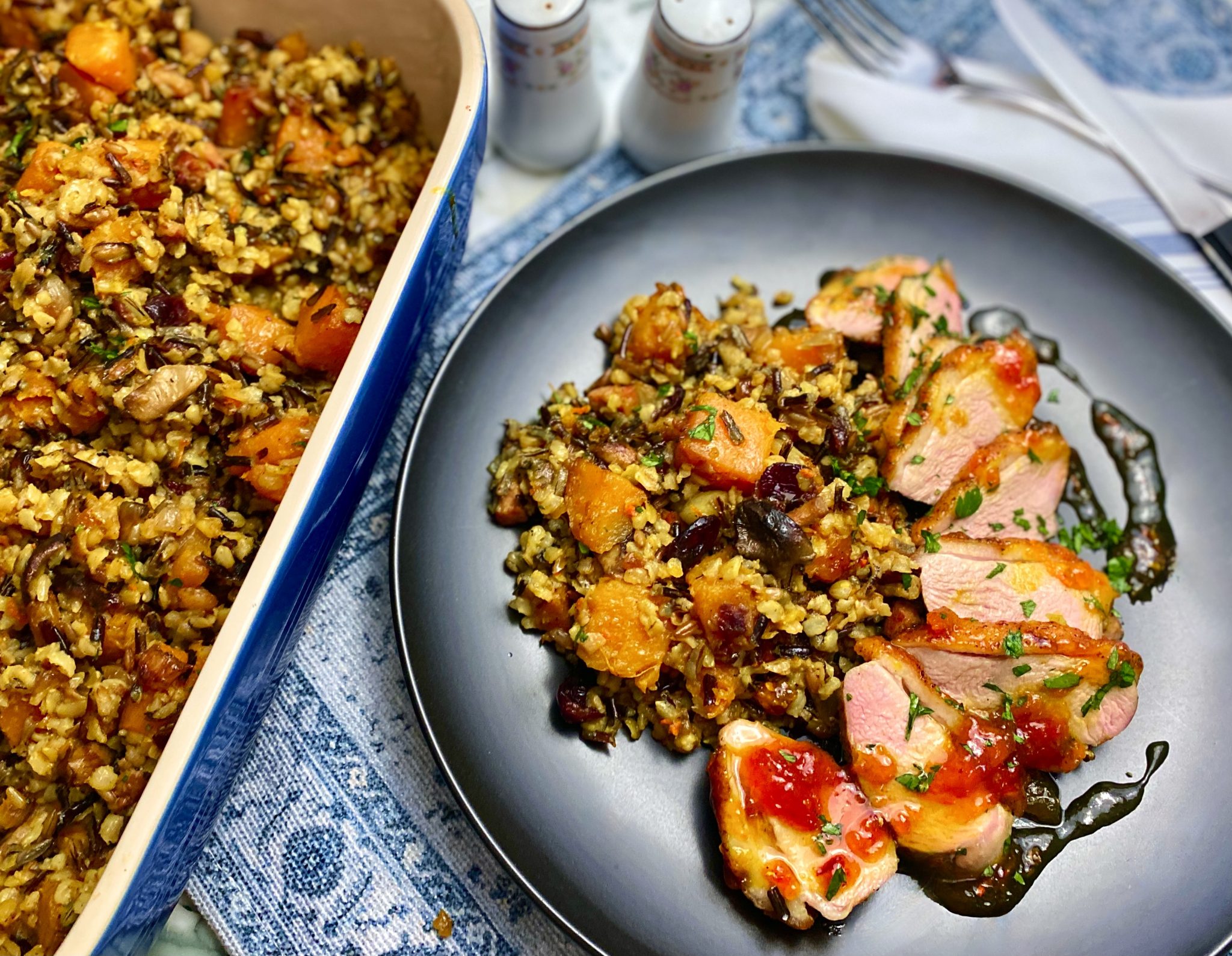 APRICOT-TURMERIC GLAZED DUCK BREASTS WITH WILD RICE AND BUTTERNUT ...