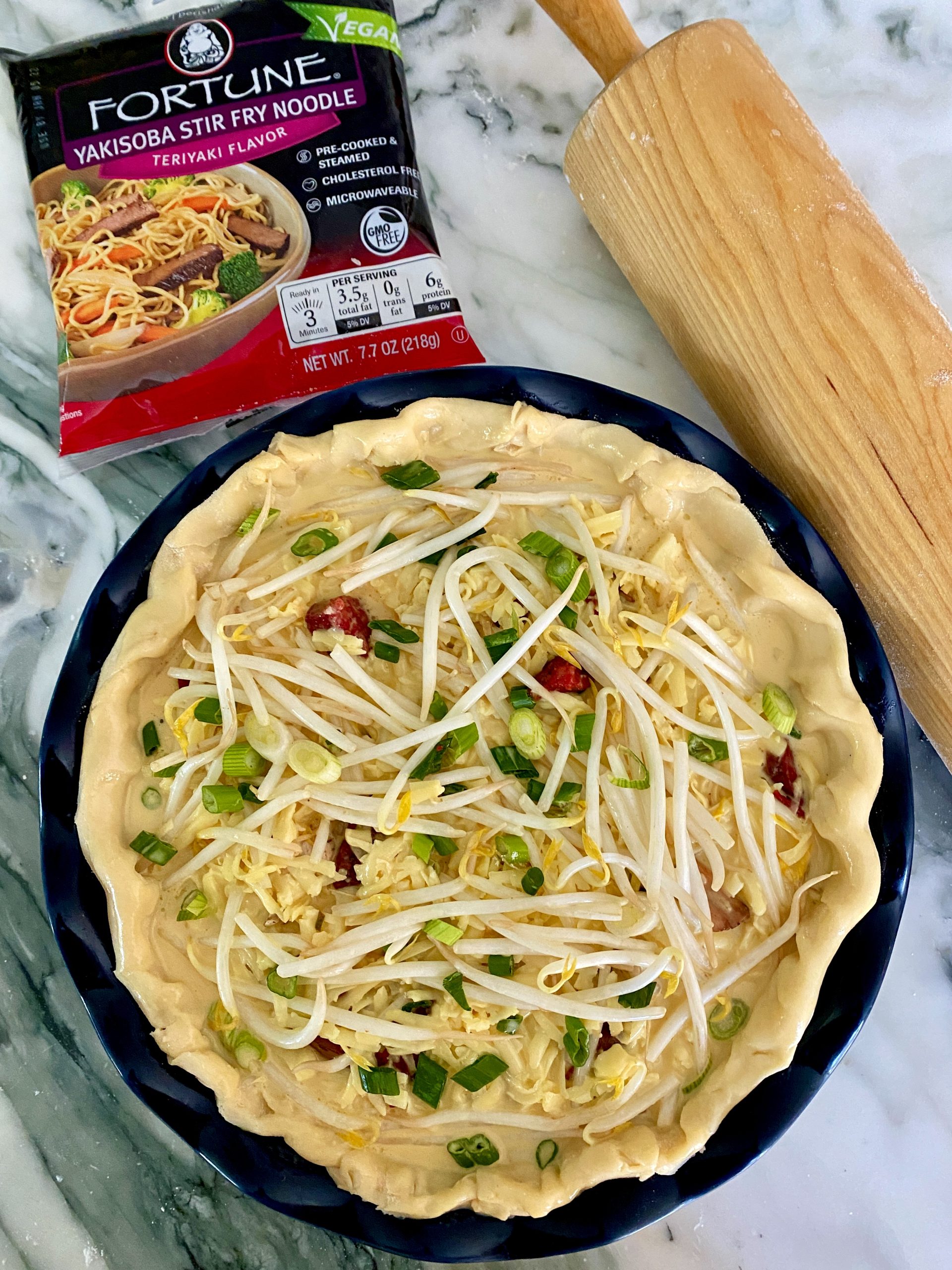 CHINESE SAUSAGE AND YAKISOBA NOODLE FUSION QUICHE - Dish off the Block