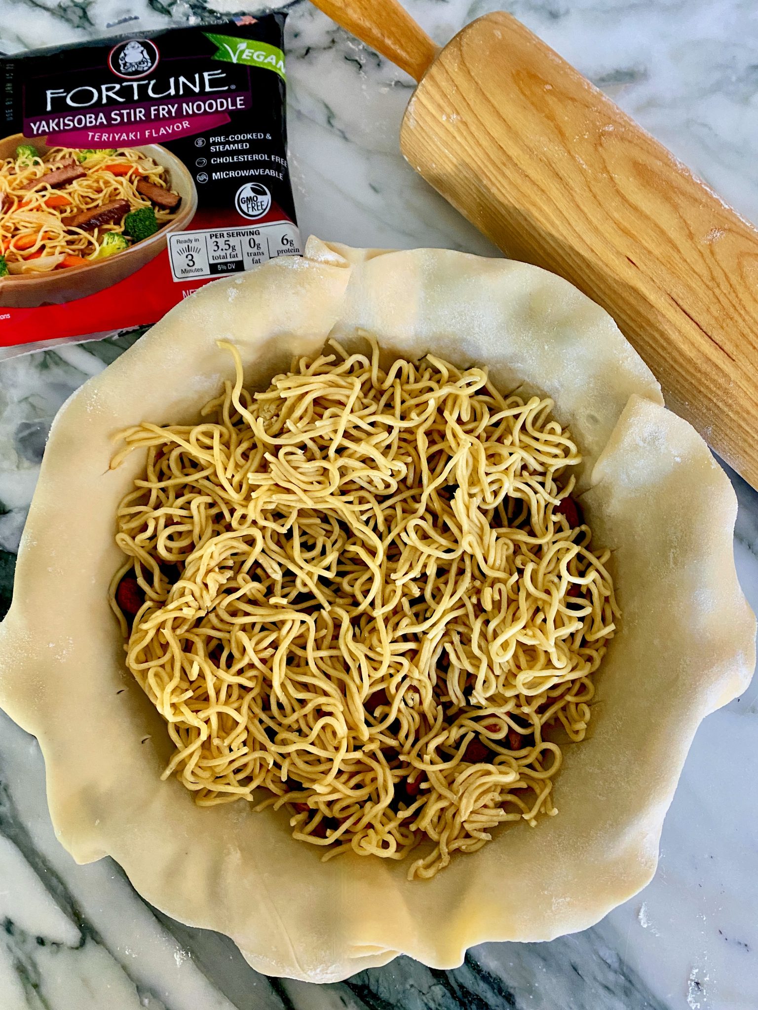 CHINESE SAUSAGE AND YAKISOBA NOODLE FUSION QUICHE - Dish off the Block