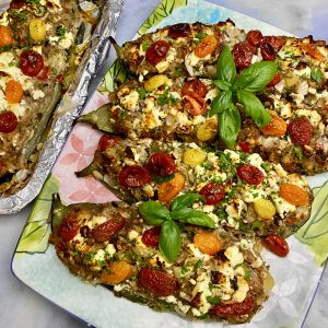 GREEKISH STUFFED ZUCCHINI BOATS - Dish off the Block