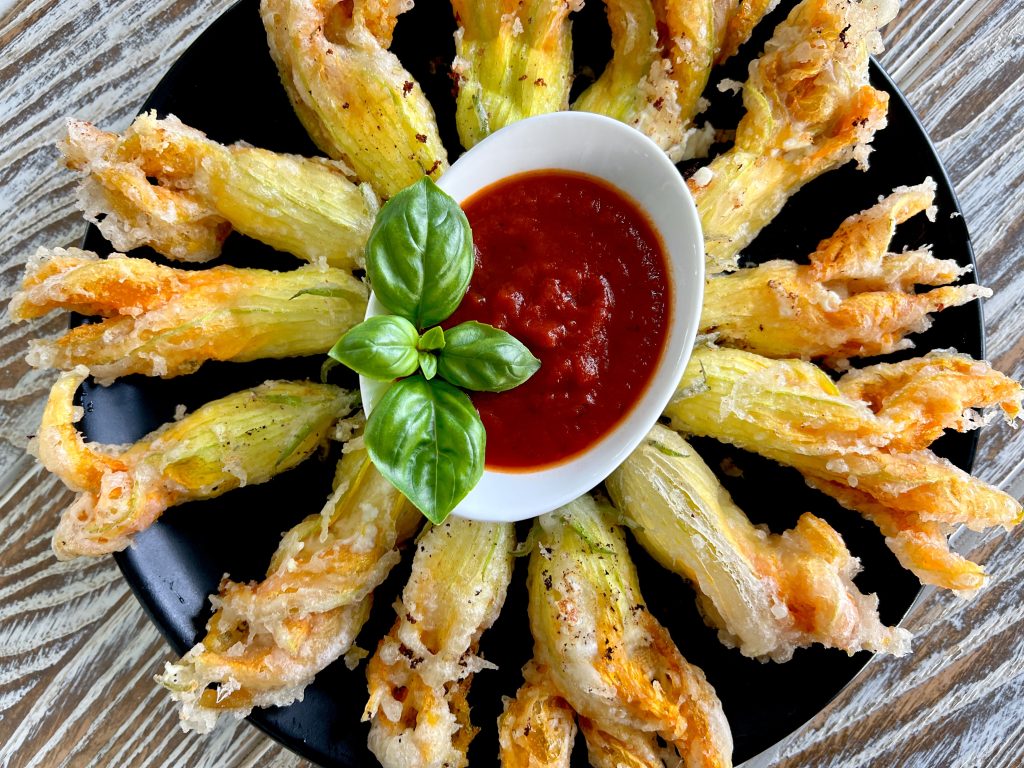FRIED SQUASH BLOSSOMS STUFFED WITH RICOTTA AND PARMESAN - Dish off the ...