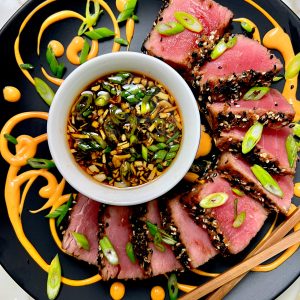 SESAME CRUSTED AHI TUNA WITH GINGER SOY DIPPING SAUCE - Dish off the Block