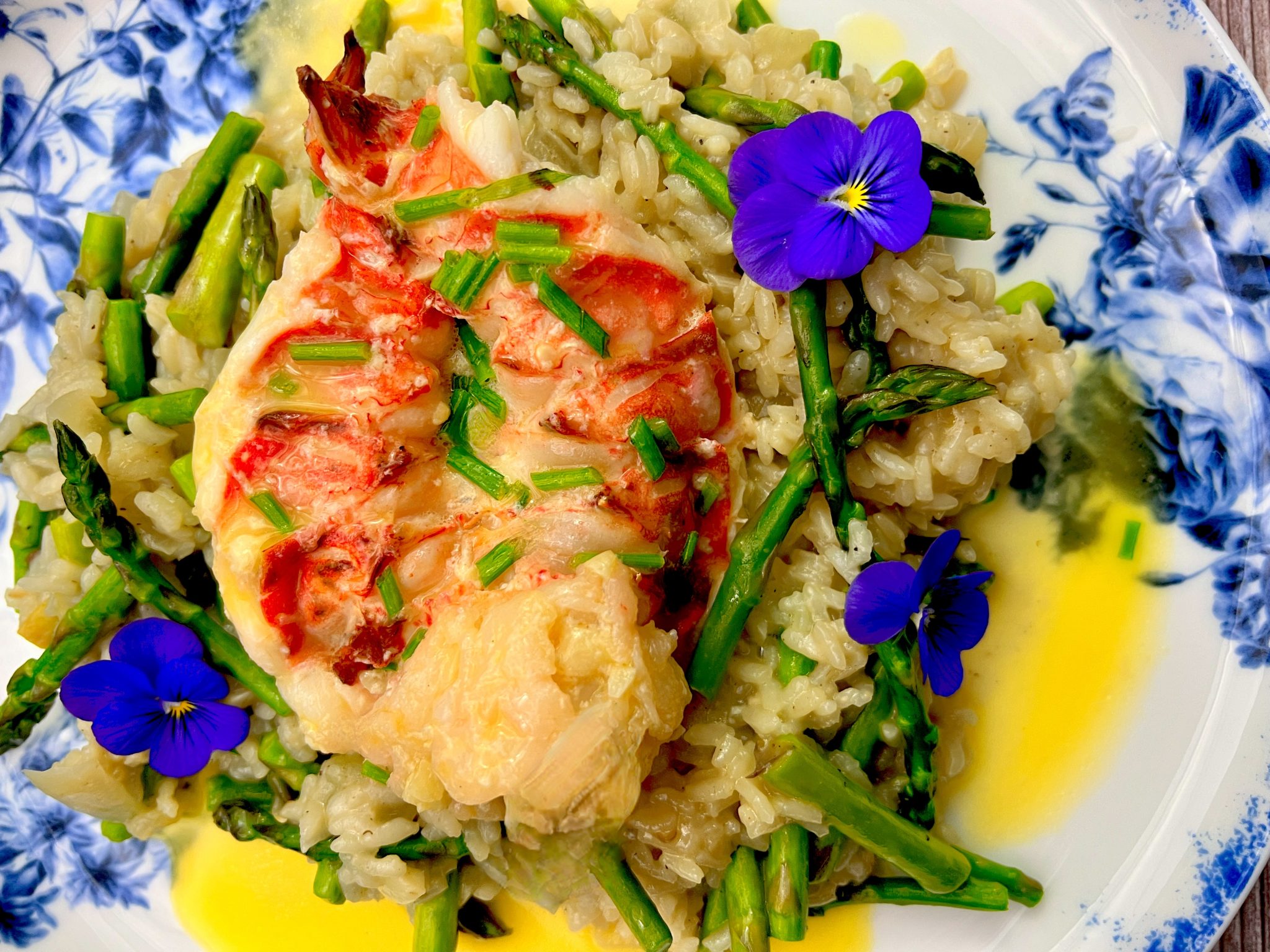 BUTTER POACHED LOBSTER TAILS OVER PARMESAN ASPARAGUS RISOTTO - Dish off ...