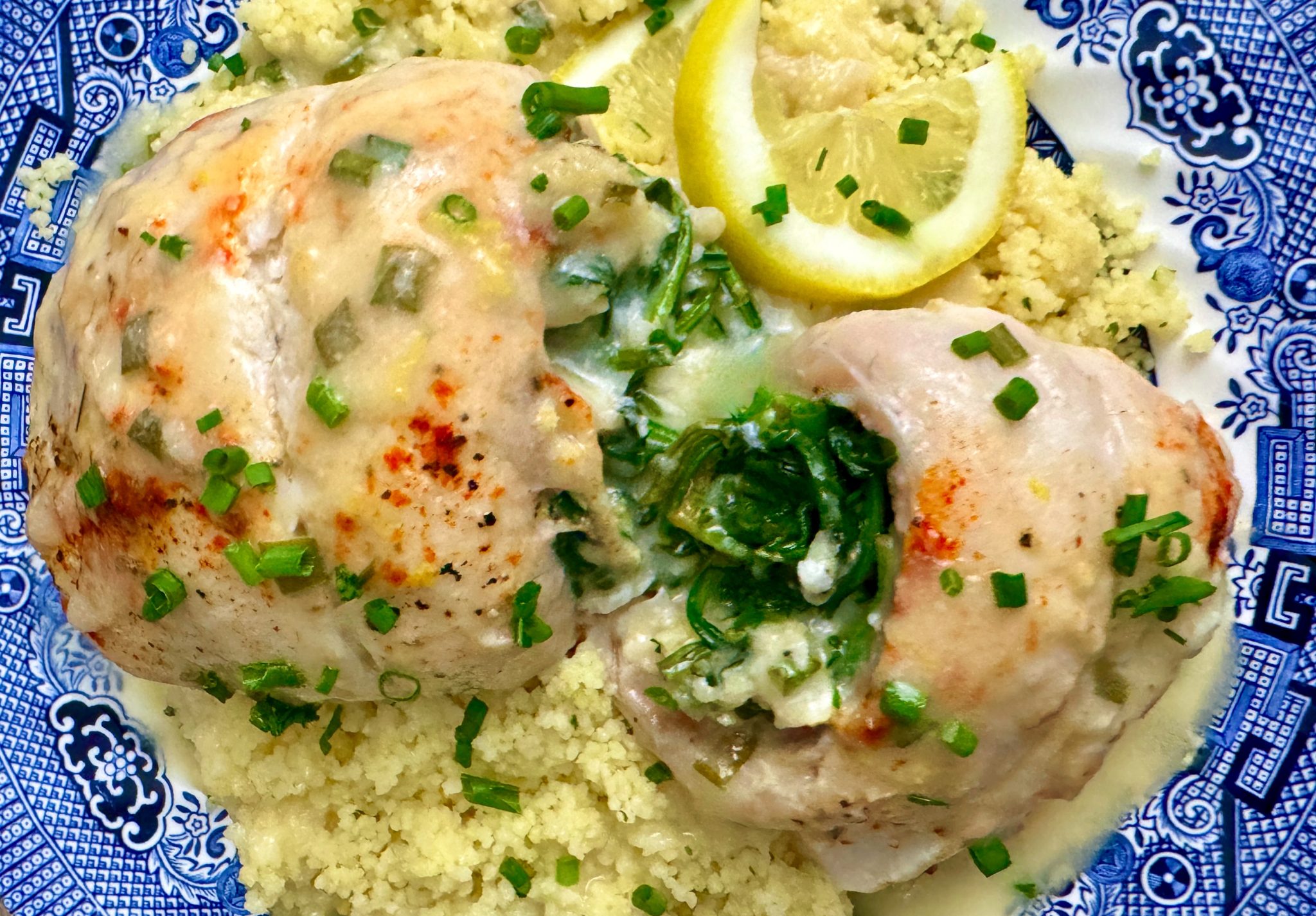 STUFFED FLOUNDER FLORENTINE IN LIGHT LEMON CHIVE CREAM SAUCE - Dish off ...