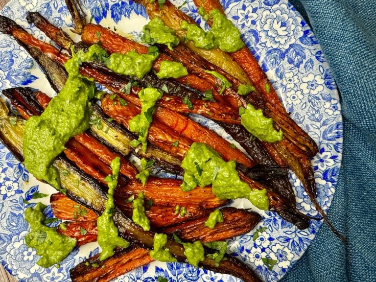ROASTED CARROTS WITH CARROT TOP PESTO - Dish off the Block
